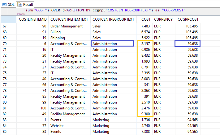 How to use Window Functions in SQLScript